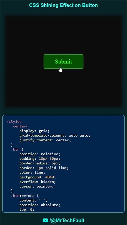 Shining Button Effect with CSS only #coding #button #animation #cssanimation #html #htmlcss ...
