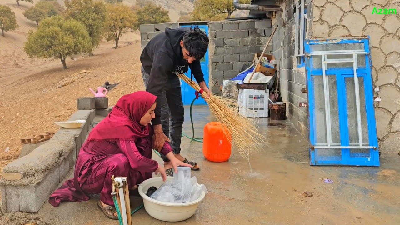 🌧️ Mahmoud Azam’s Nomadic Day: Washing Clothes , Tea , and Cleaning in ...
