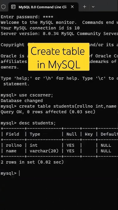 Create table in MySQL #shortsfeed #viral #youtubeshorts #mysql #ytshorts #viralvideo #tredning ...