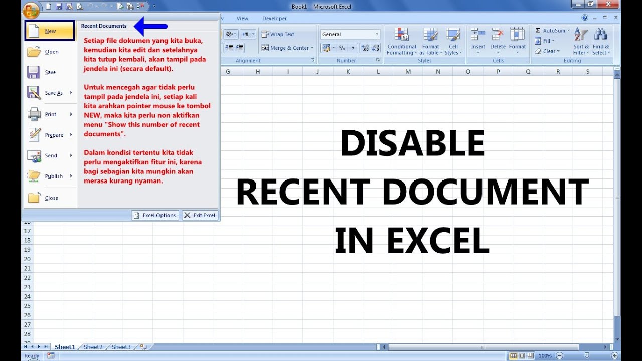 Cara disable fitur RECENT DOCUMENTS di Excel agar tidak menampilkan ...