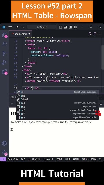 Html Tutorial Lesson 52 Html Tables Rowspan Part 2 Shorts Html Coding Css Htmltables