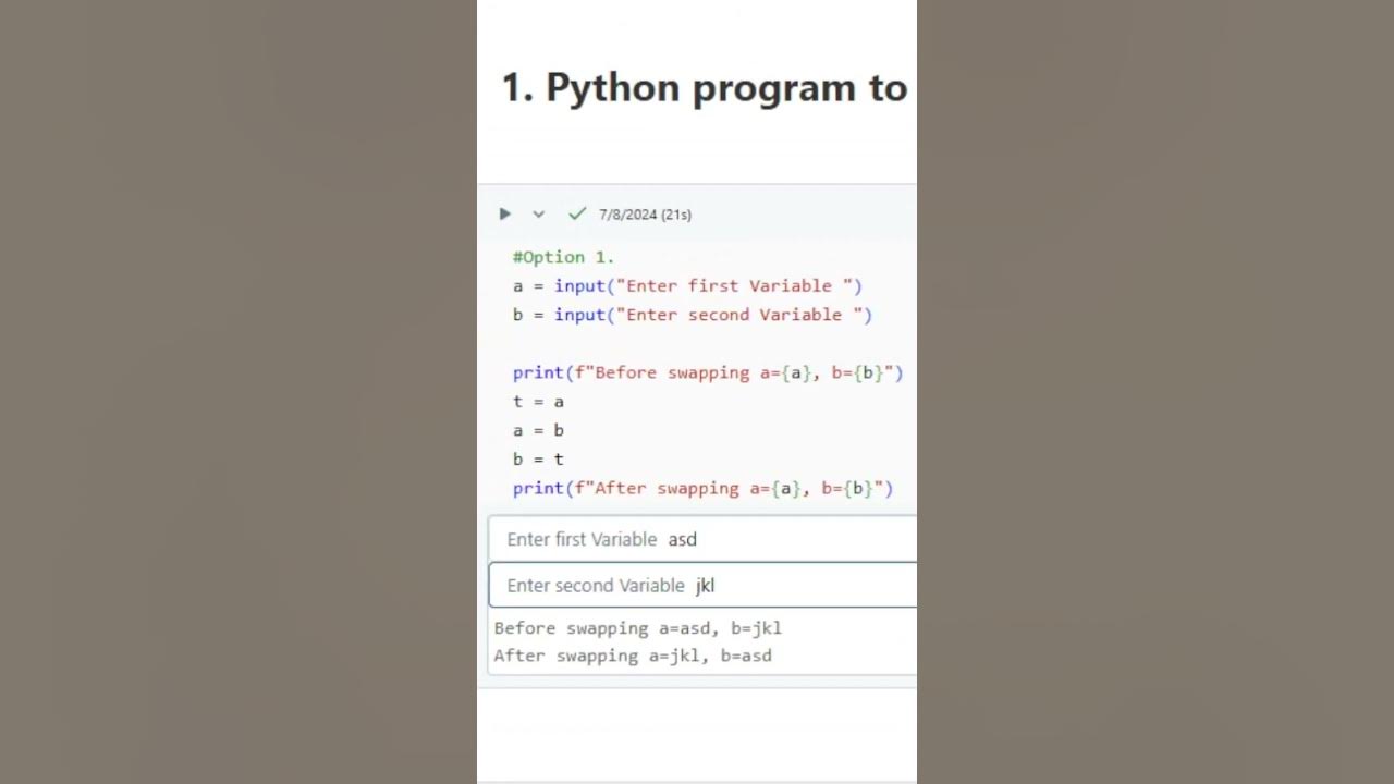 Swap 2 numbers/variables python multi-approach #shorts #youtubeshorts #python #pythonprogramming ...