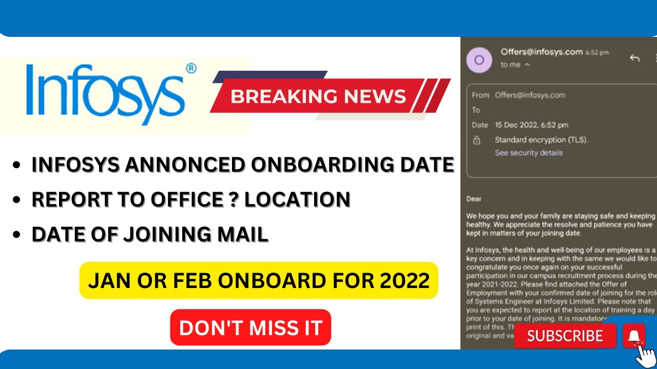 INFOSYS ONBOARDING DATE | JAN OR FEB | OFFER LETTER | JOINING MAIL ...