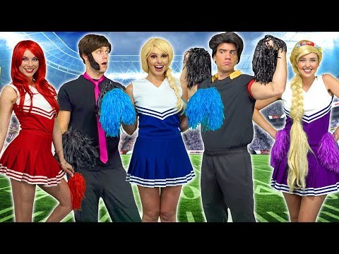 DISNEY PRINCESS CHEERLEADER COMPETITION. Elsa, Ariel, Moana, Rapunzel, Belle and Merida vs Villains?