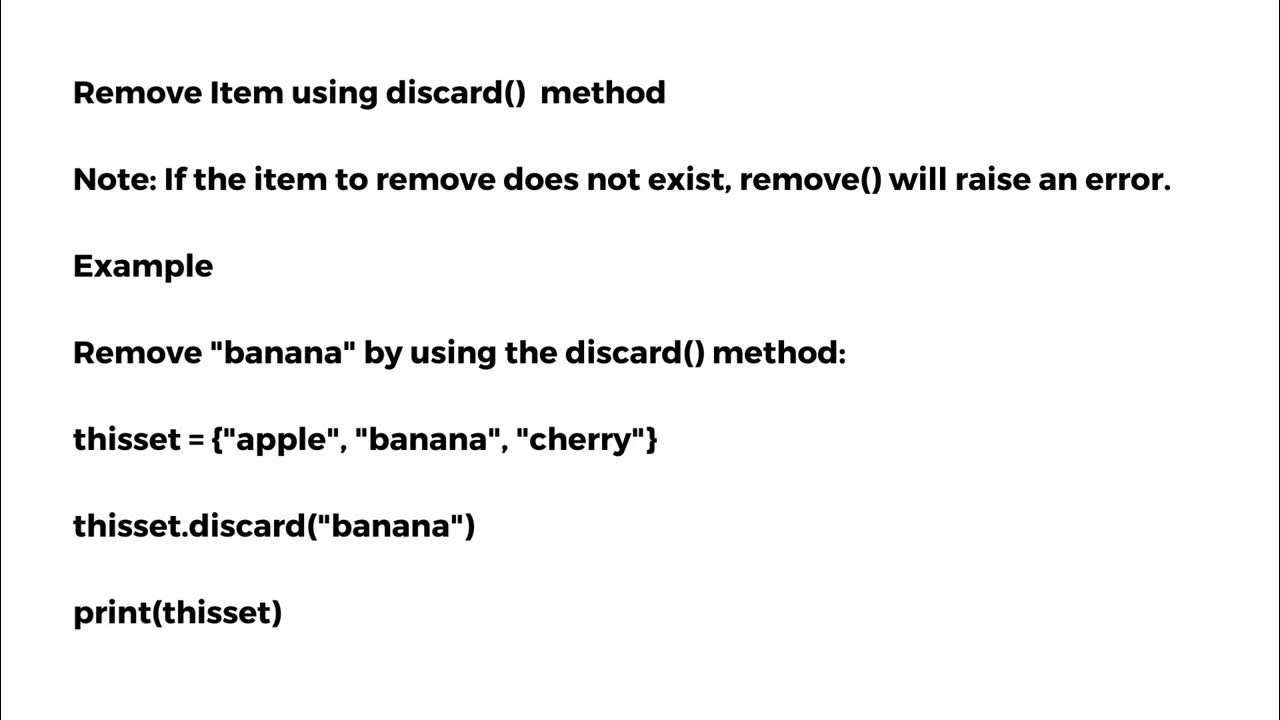 Remove Set Items || using remove() , discard(), pop(), clear() and delete ( del ) - YouTube