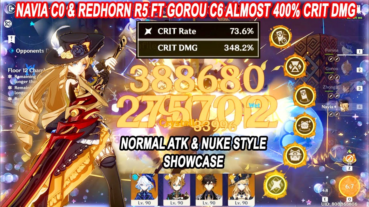 Navia C0 & Redhorn R5 ft Gorou C6 Almost 400% Crit DMG - 4.3 Abyss ...