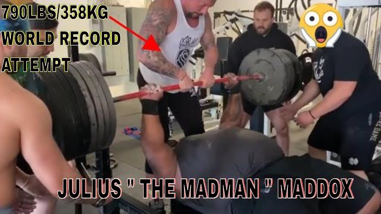 JULIUS MADDOX 790LBS/358KG BENCH PRESS WORLD RECORD ATTEMPT - YouTube