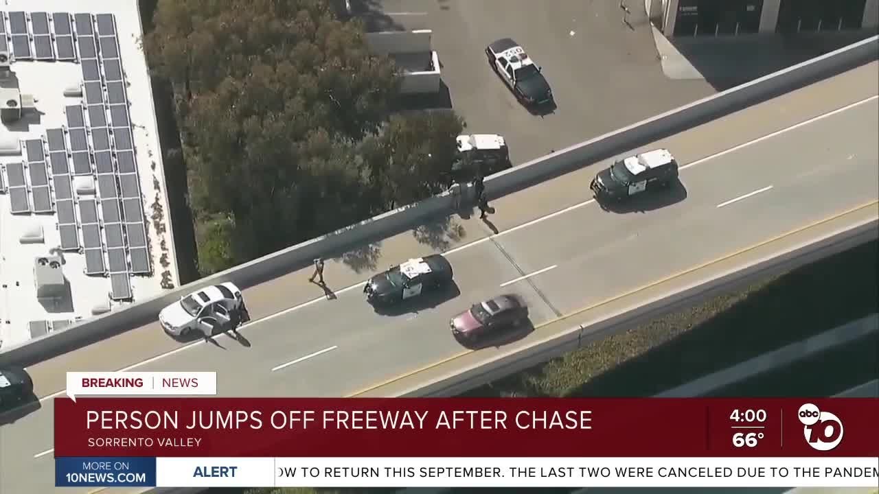 Person jumps off freeway following police chase - YouTube