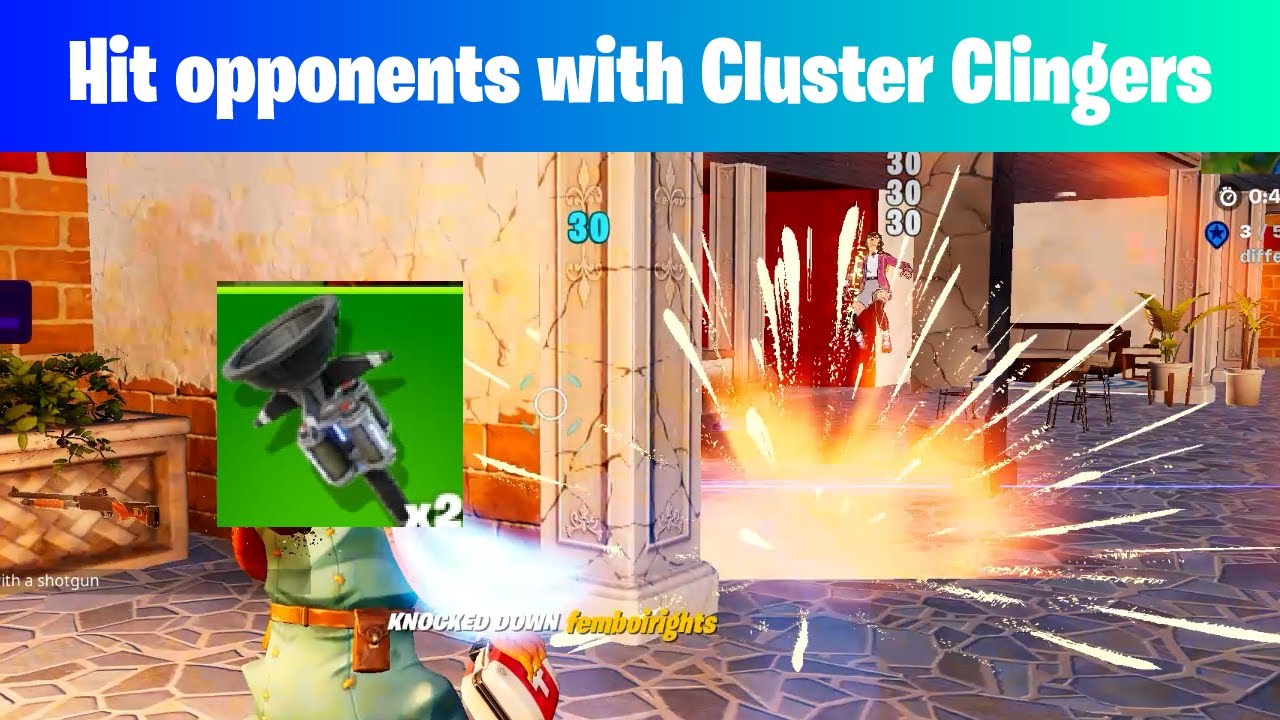 Fortnite วิธีทำ Hit opponents with Cluster Clingers Week 2 - YouTube