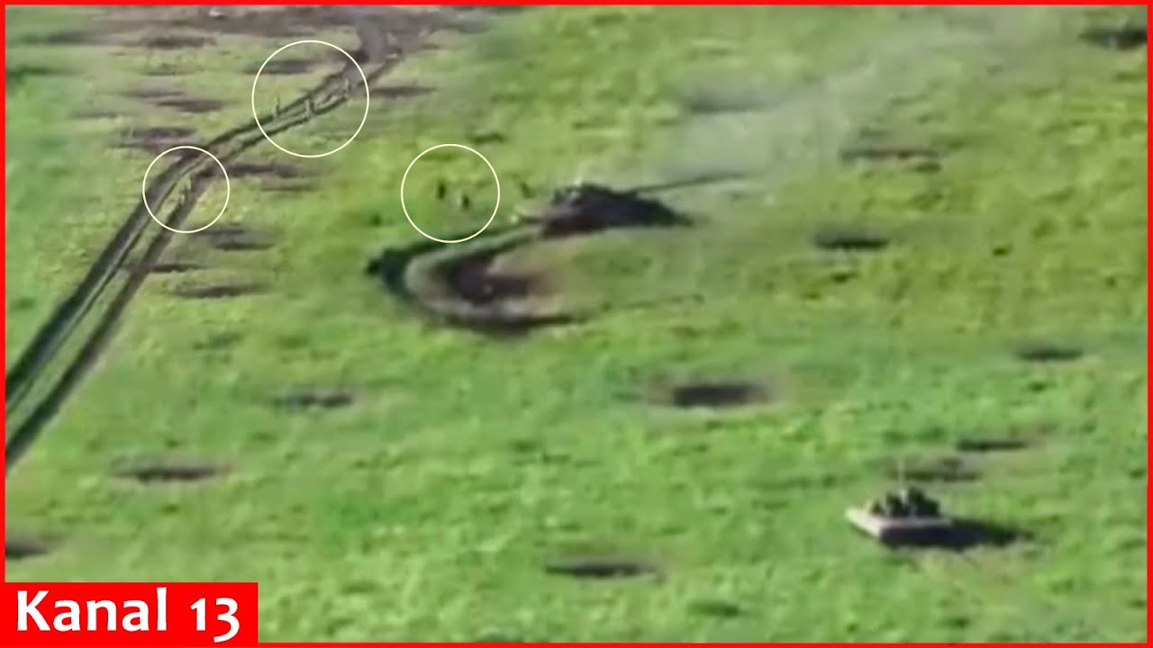 Camera captures escape of Russians after their tank hits a mine and is ...