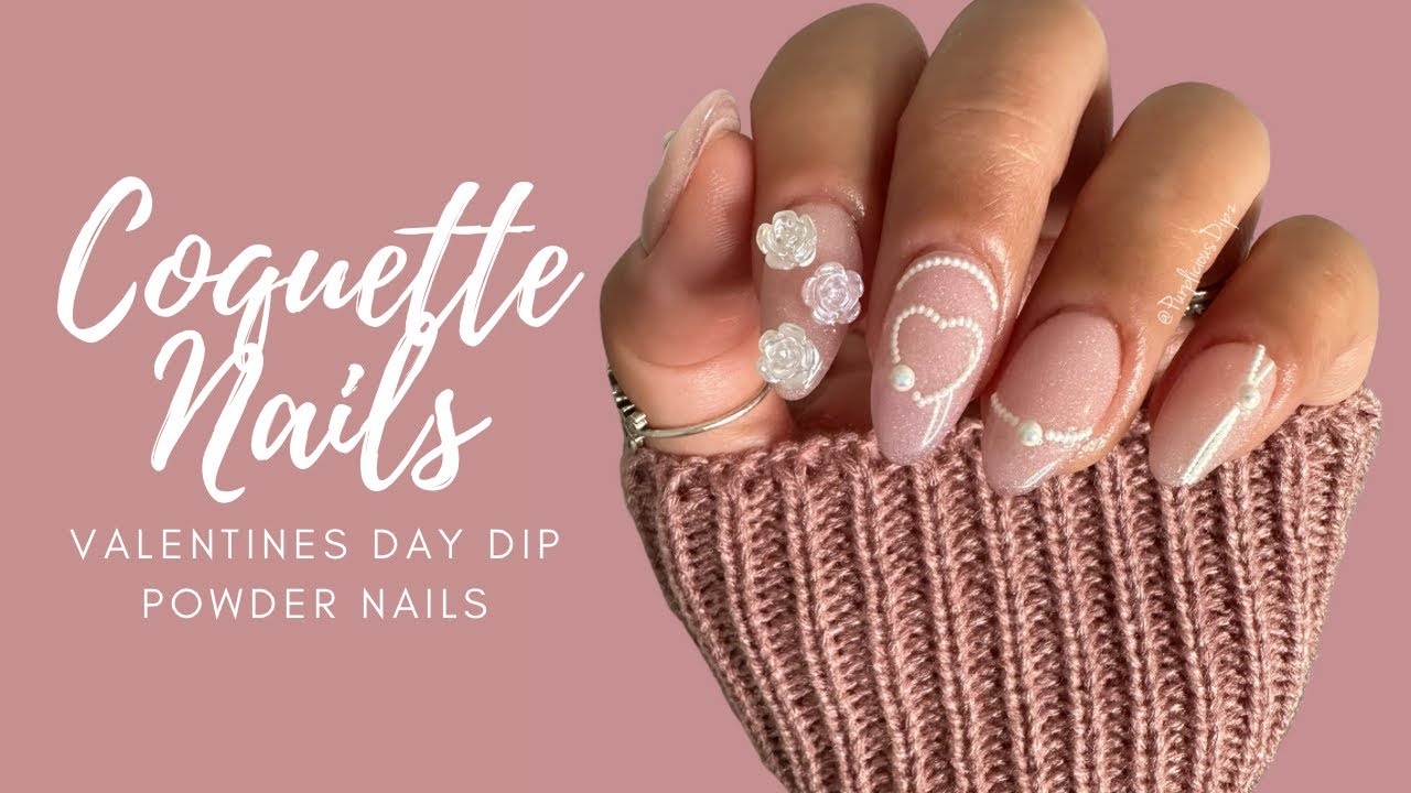 Trending COQUETTE Nails | Valentines Day Dip Powder Nails | Dip Powder ...