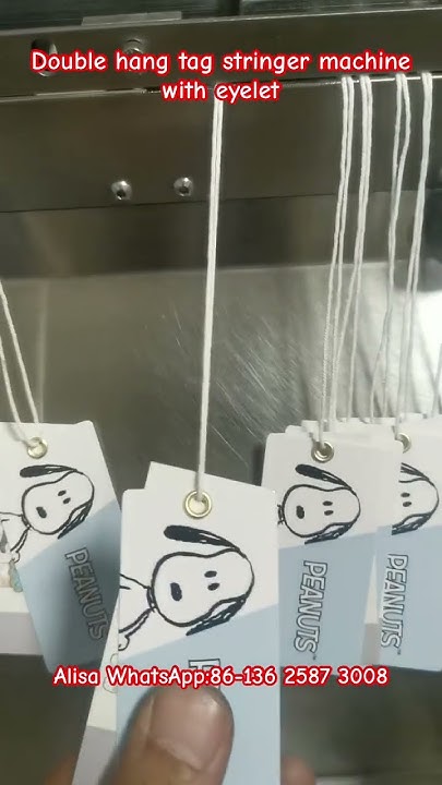 Double hang tag stringing machine with eyelet - YouTube