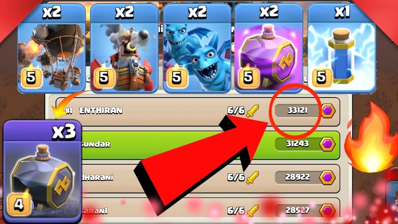 COC Flying Fortress & Rocket Ballons Easy Spam Attack | After Graveyard ...