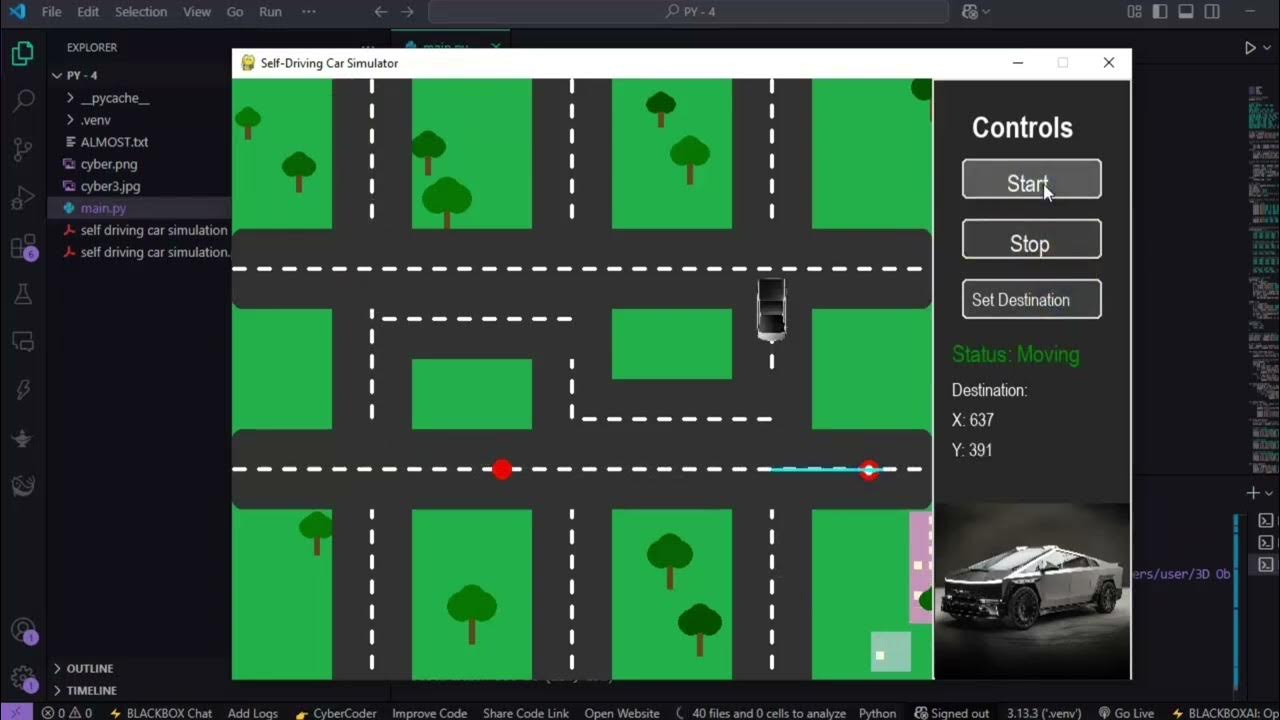 Self driving car simulation in Python - YouTube