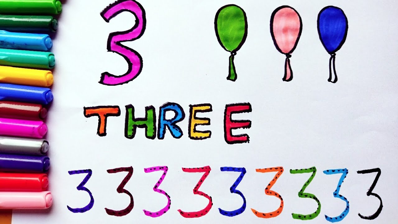 123 numbers | How to write number 3 | |123 learning for kids | drawing ...