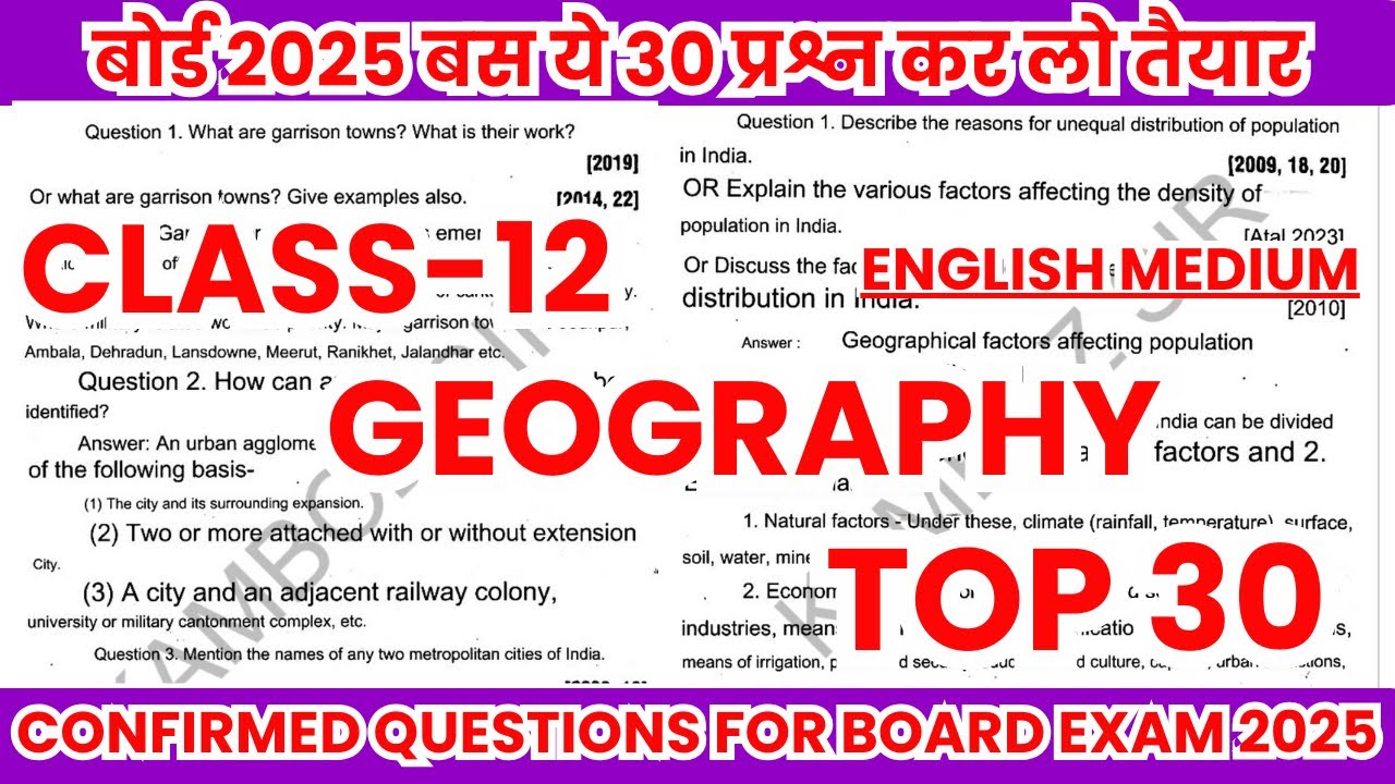 Class 12th Geography Imp Topics In English|12th Geography Important ...