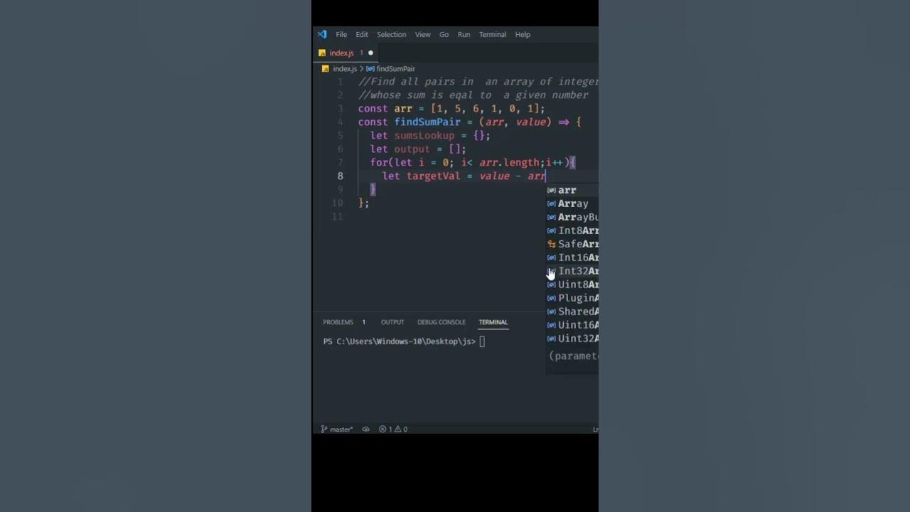 Find The All Pairs Whose Sum Is Equal To Given Number In Javascript Shortsviral Ytshorts