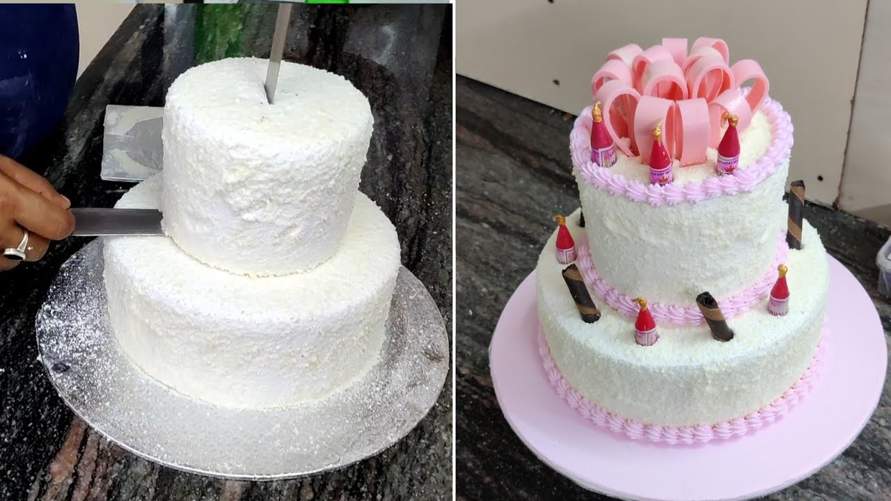 How To Make White Forest Two Step Cake | White Chocolate Cake Design ...