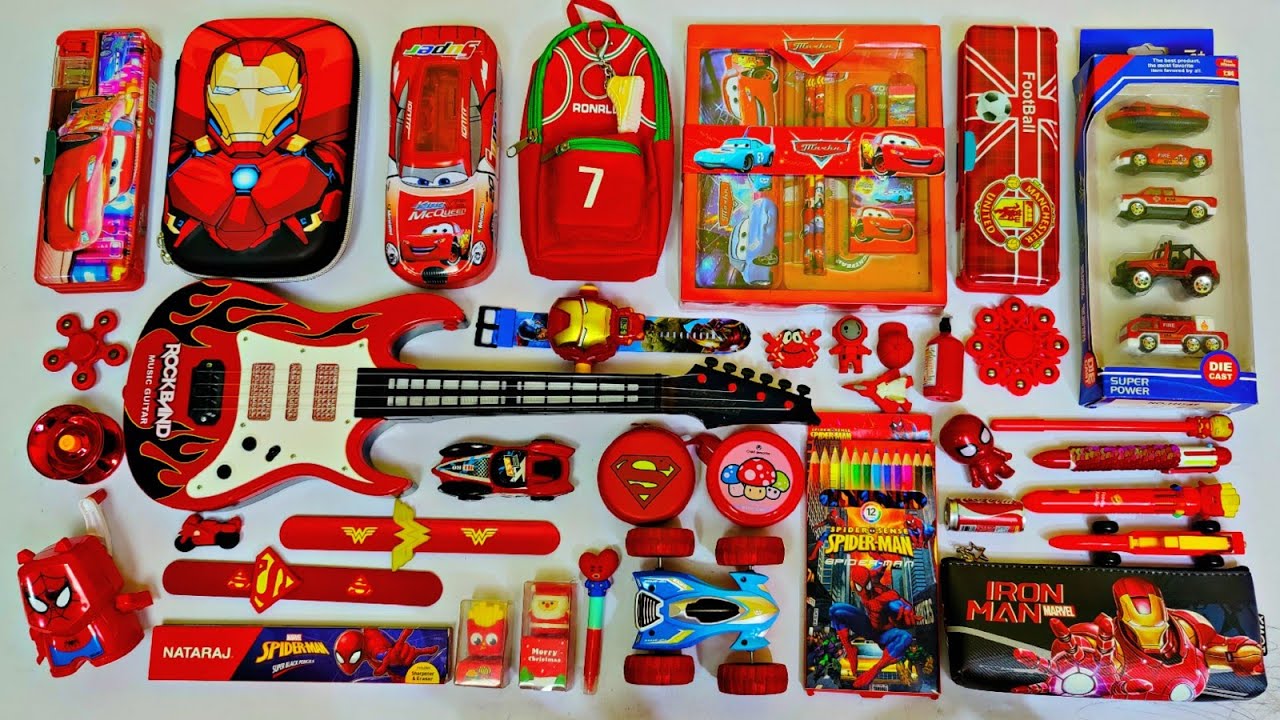 Ultimate Red Colour Toys😍 Geometry box, CAR Set, Guitar, Sharpener ...