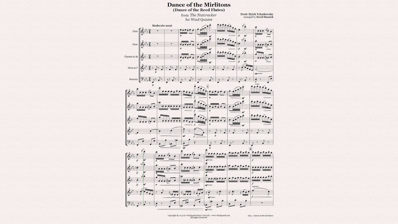 Nutcracker Dance of the Reed Flutes Wind Quintet Christmas Sheet Music ...
