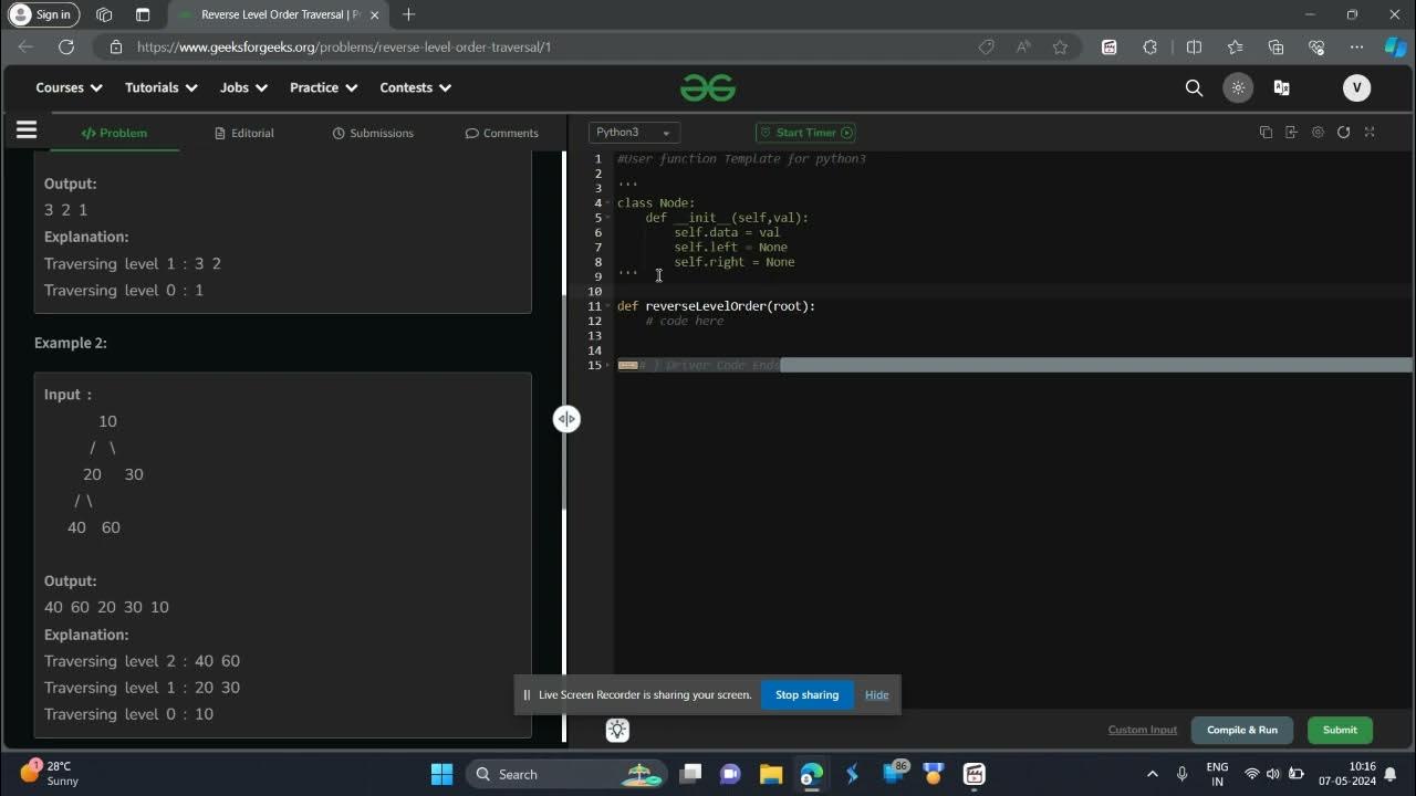 Reverse Level Order Traversal GFG POTD Python Solution geeks for geeks problem of the day - YouTube