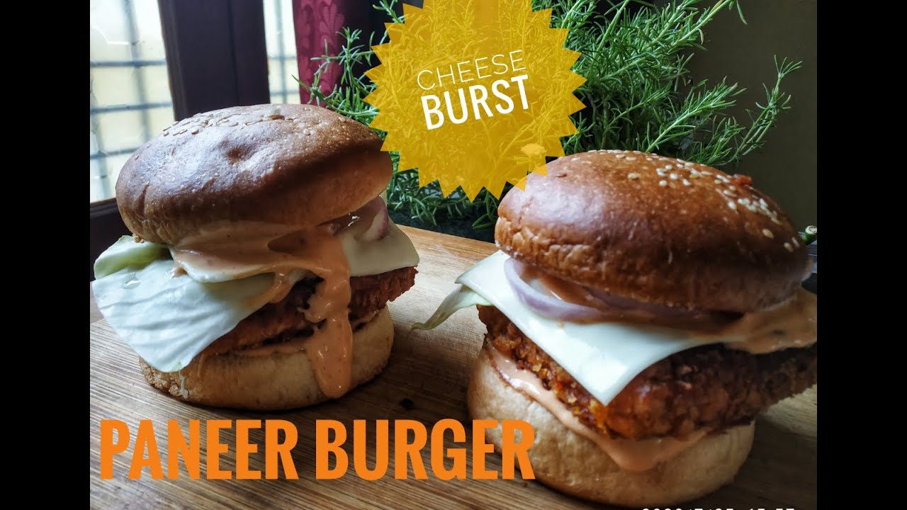 Paneer cheese burst burger | crispy paneer cheese burst burger | home ...