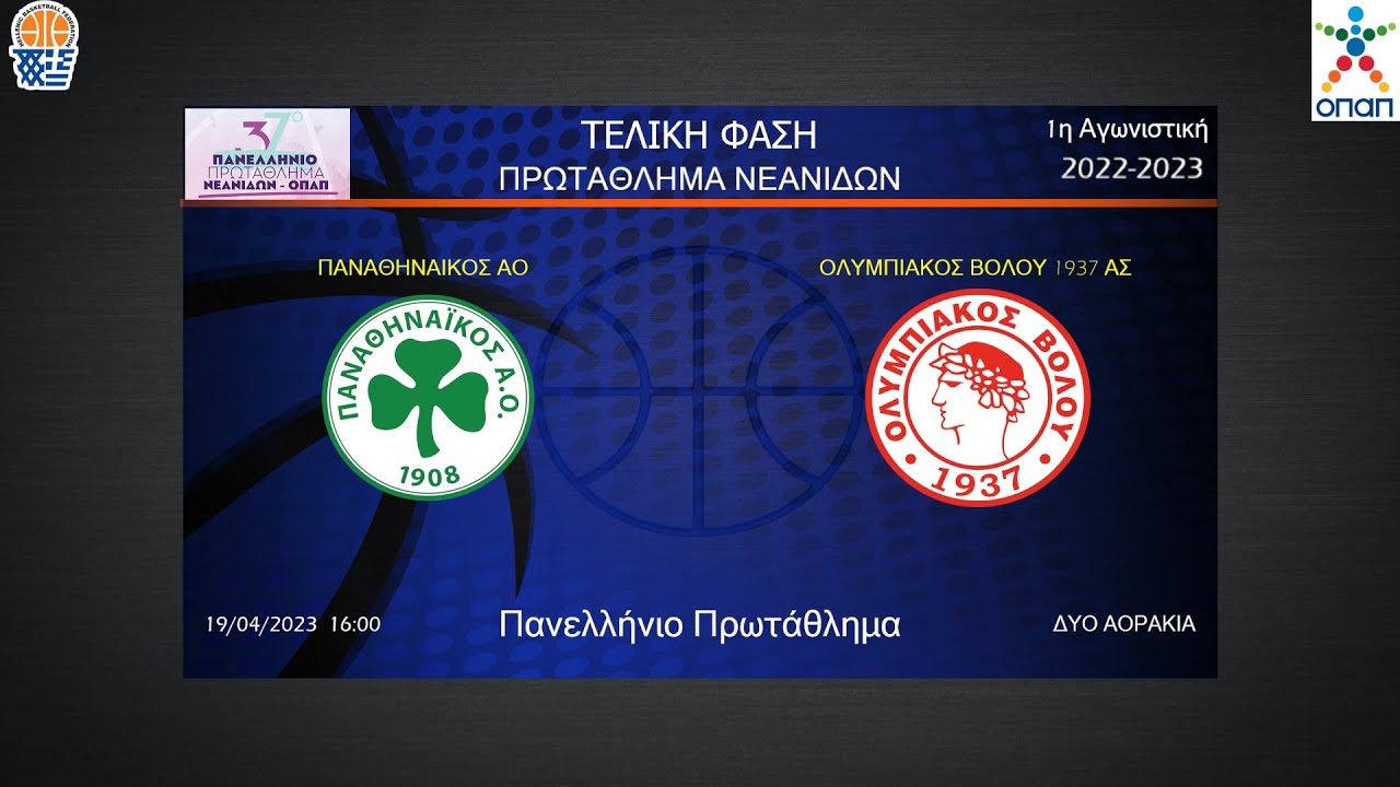 37ο Πανελλήνιο Νεανίδων: 19/04, 16.00 ΠΑΝΑΘΗΝΑΙΚΟΣ ΑΟ - ΑΣ ΟΛΥΜΠΙΑΚΟΣ ...