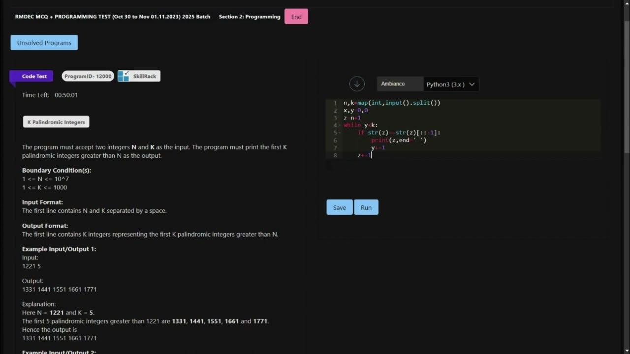SKILLRACK | MCQ + PROGRAMMING TEST (30 OCT TO 01 NOV 2023) 2025 | K ...