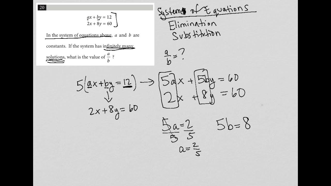 In the system of equations above, a and b are constants. If the system has infinitely many ...