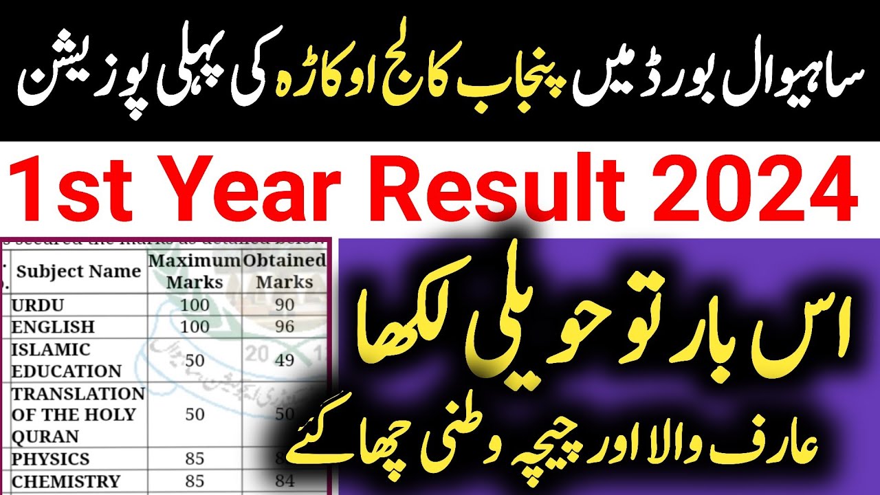 Sahiwal board toppers class 11 2024 | 1st year position holders in Bise ...