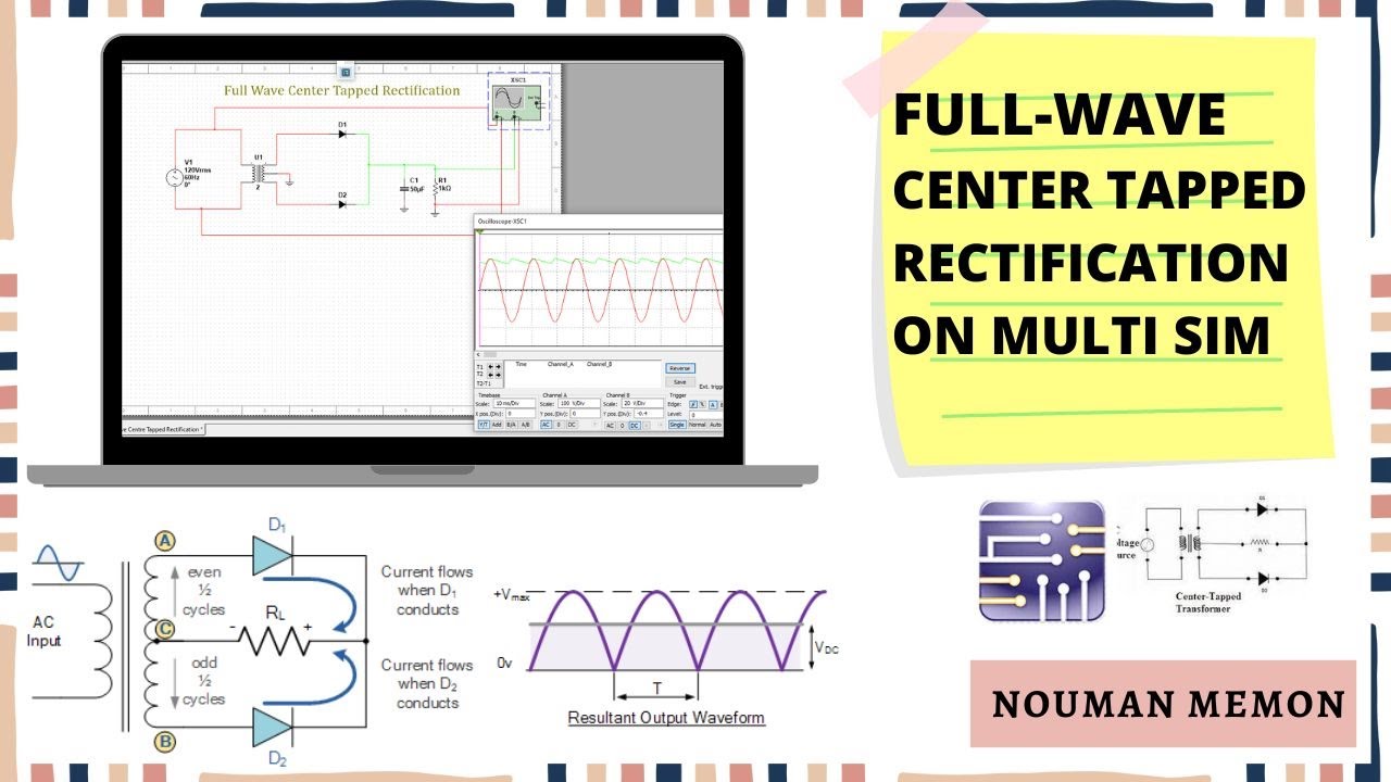 Full Wave Center Tapped Rectification Using Multisim - YouTube