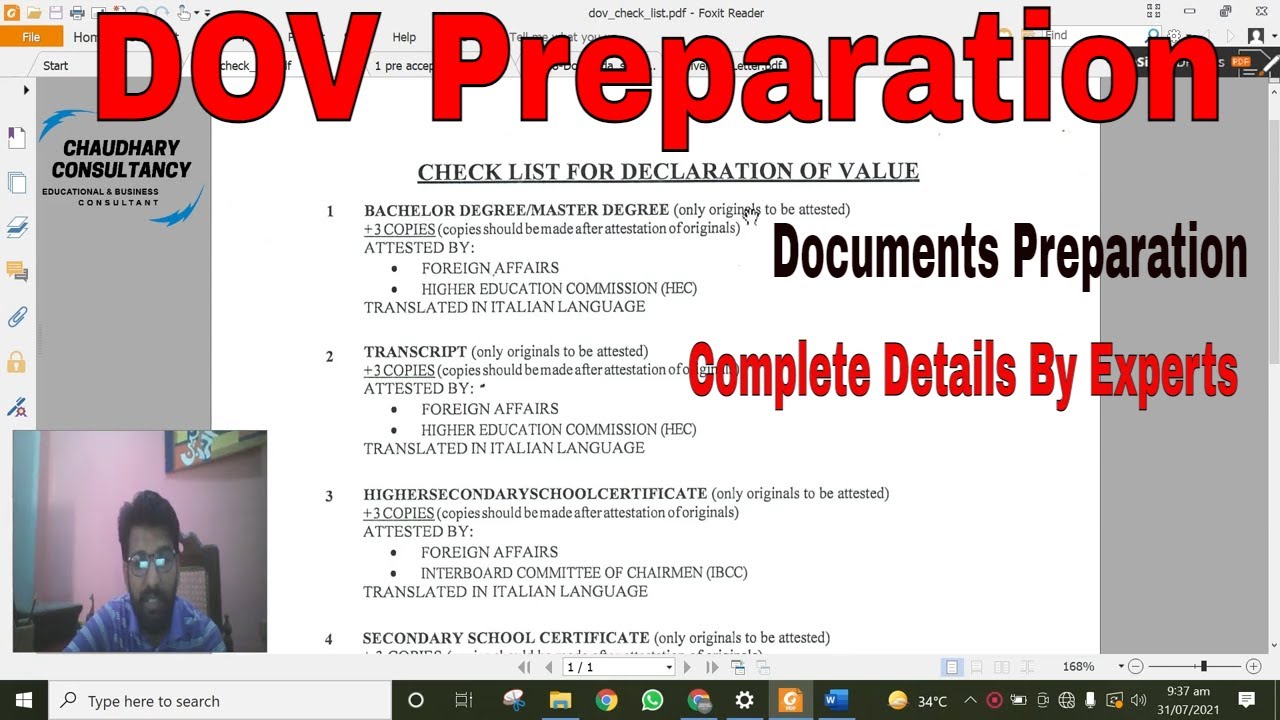 DOV Requirement 2021 | Study in Italy | Italy Visa Requirements | DOV ...