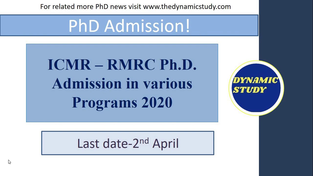 ICMR – RMRC Ph.D. Admission in various Programs 2020 - YouTube