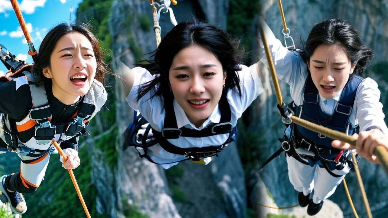 Beautiful Girl Bungee Jumping On A 300-Meter Cliff. It's So Exciting# ...