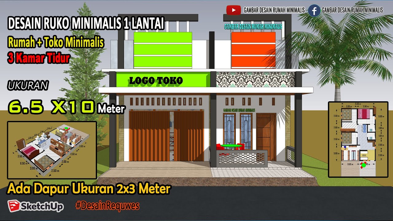 Desain Ruko 1 Lantai Minimalis Modern || Ukuran 6.5x10 Meter - YouTube