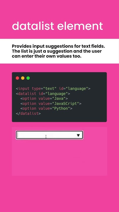 The datalist element is a native HTML way to create input suggestions. - YouTube