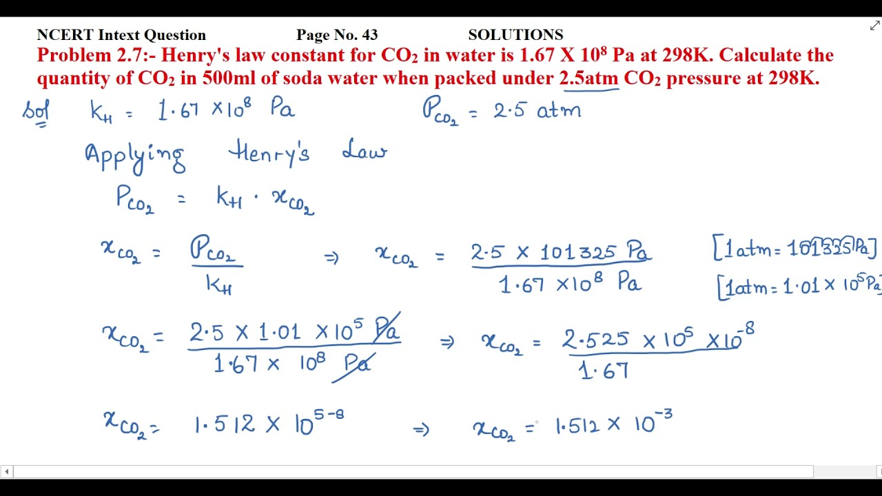 Henry s Law Constant For CO2 In Water Is 1 67 X 10 8 Pa At 298K Henry s Law Constant For CO2 In Water Is 1 67 X 10 8 Pa At 298K