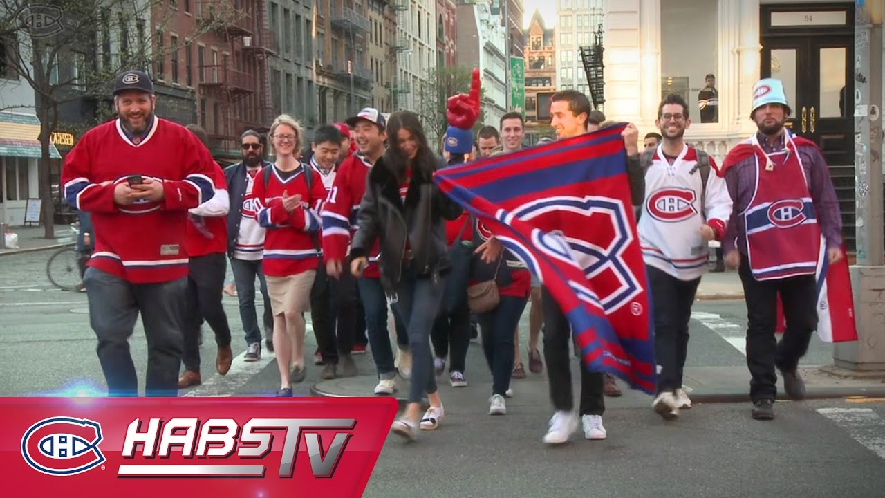 Habs fans enjoy a playoff parade in New York City - YouTube