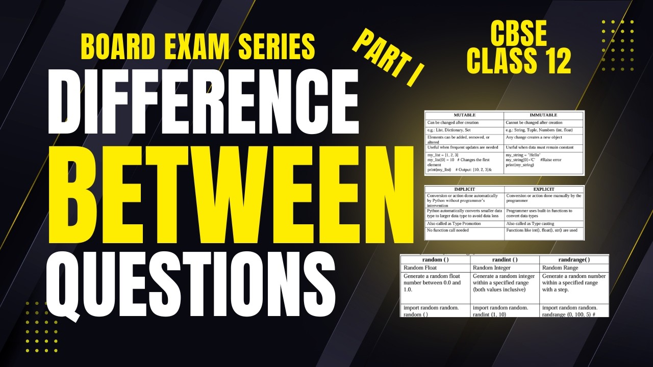 CBSE Class 12 CS Difference Between..... Questions || Part I - YouTube