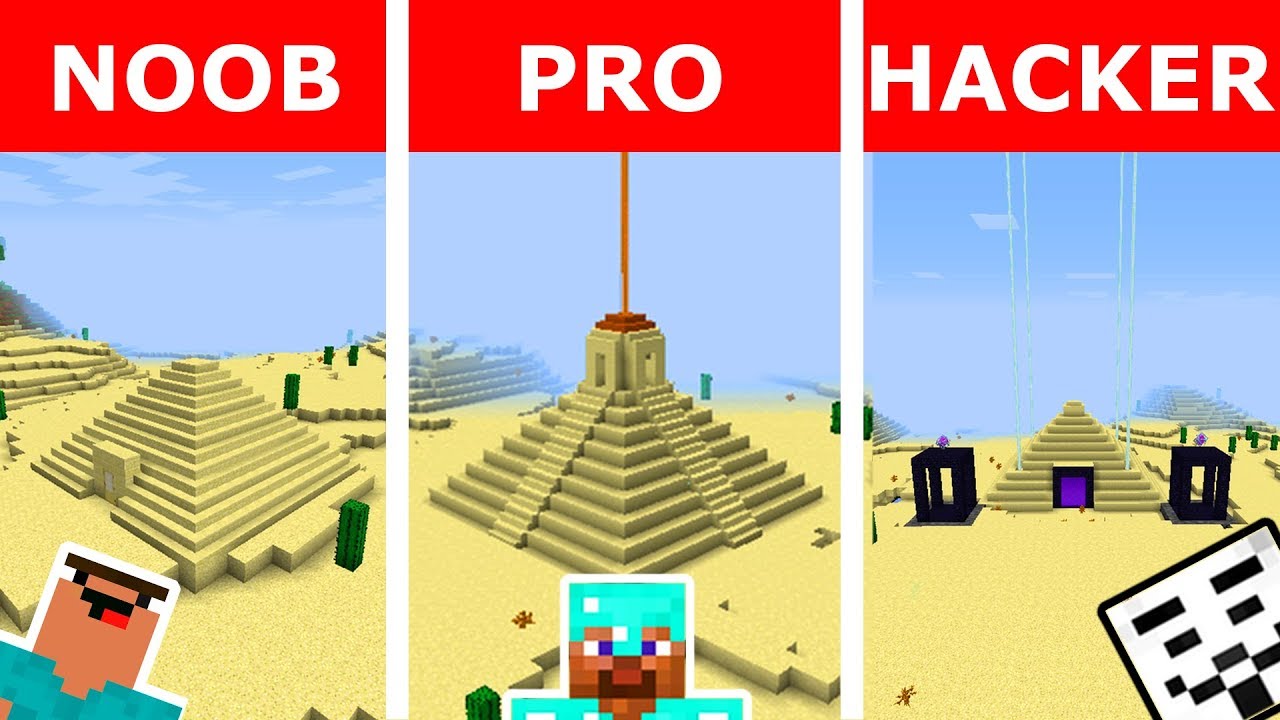 Minecraft NOOB VS PRO VS HACKER : DESERT PYRAMID BASE BUILD CHALLENGE ...