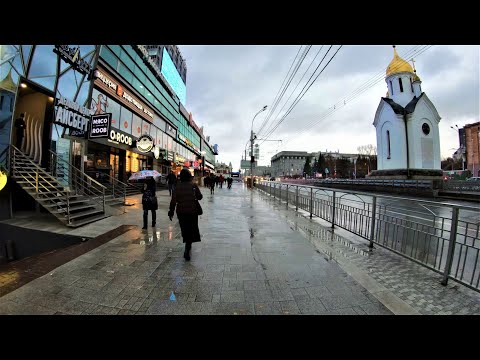 Novosibirsk - Walking tour Krasnyy prospekt in the rain- Russia / Новосибирск 4К