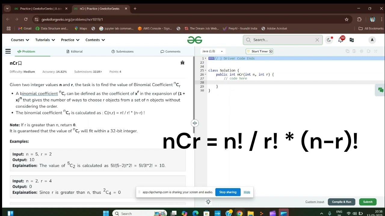 🤯 Stop Using Factorials! This is the Smartest Way to Solve nCr in Java ...
