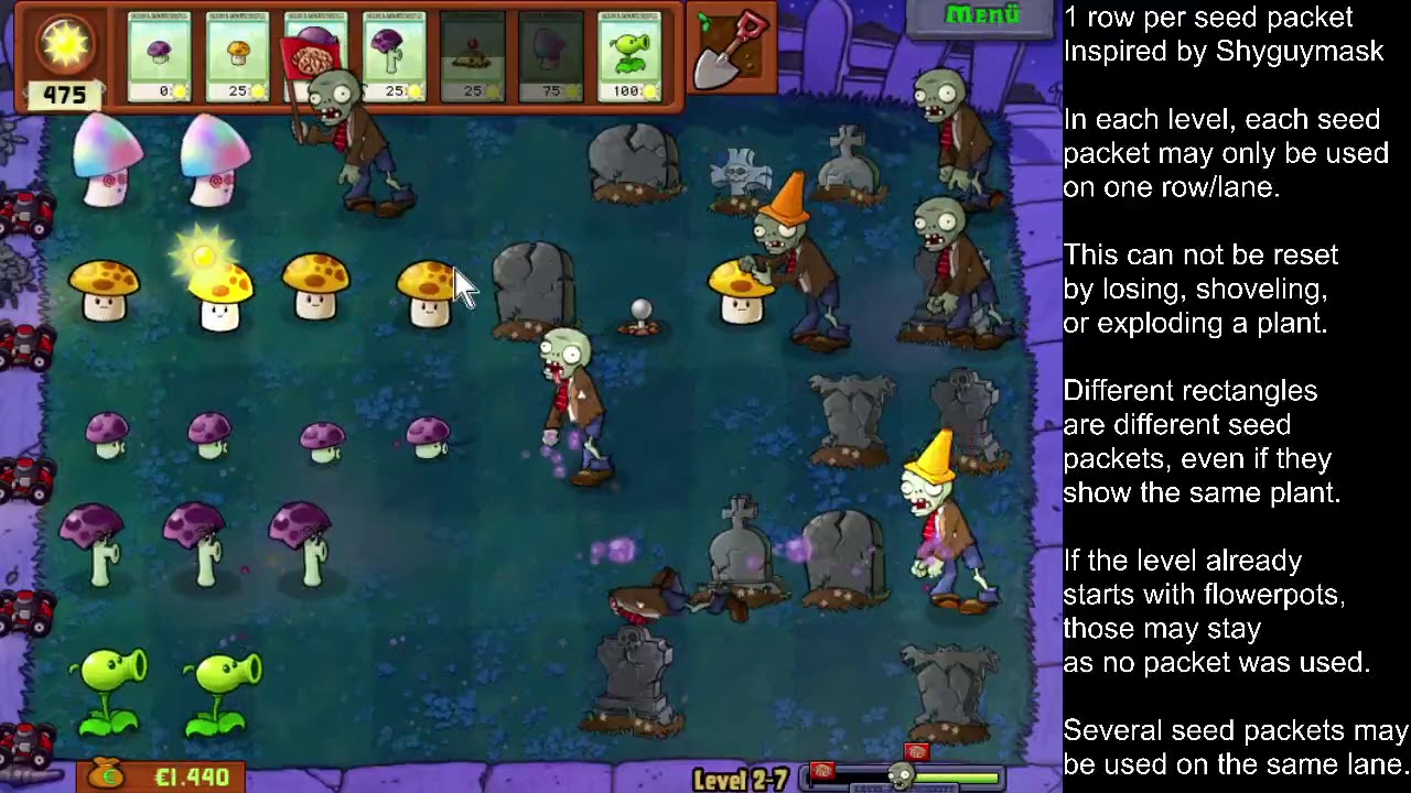 PvZ: 1 Row per Seed Packet - 2-7 (6 Slots) - YouTube
