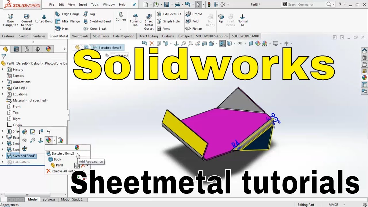 SOLIDWORKS 2018 SHEET METAL SKETCH BEND Tutorial solidworks Sheetmetal SOLIDWORKS 2018 SHEET METAL SKETCH BEND Tutorial solidworks Sheetmetal
