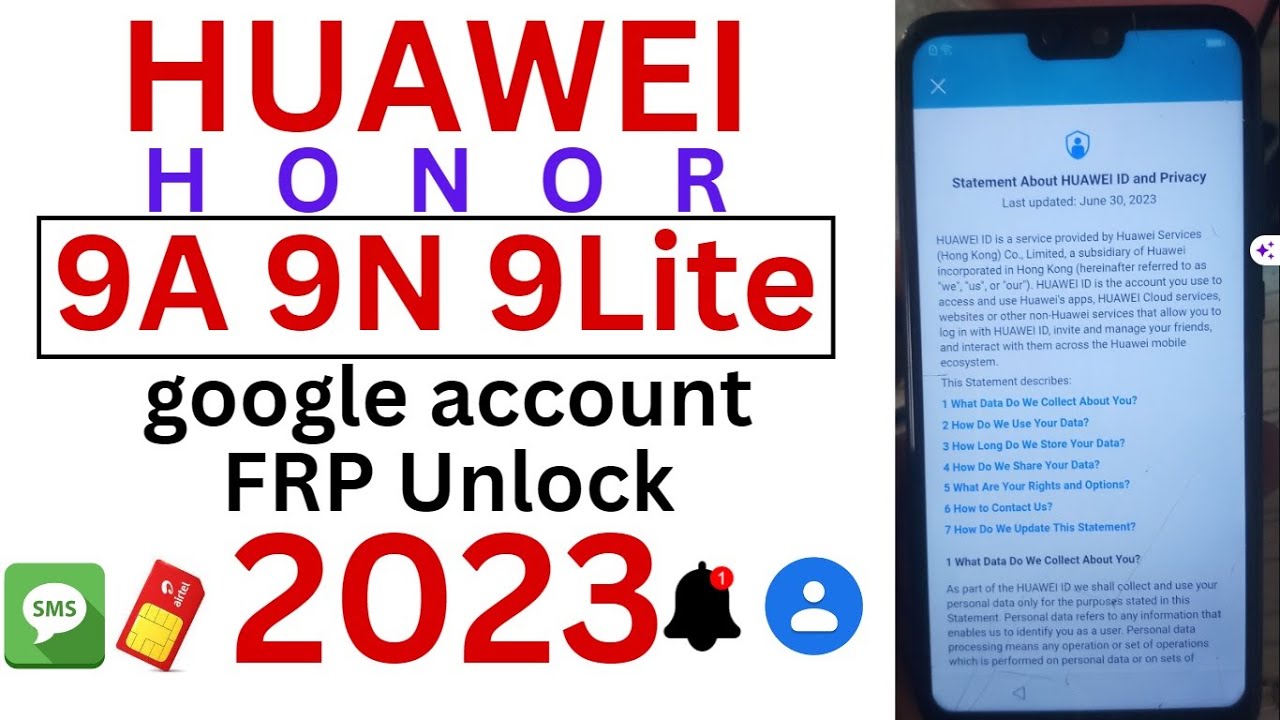 huawei honor 9n 9a 9 lite google account unlock frp bypass without pc ...