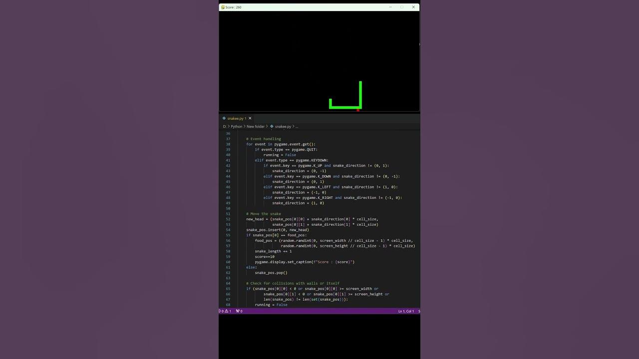 Snake game using python🐍. #python #pygame #vscode #snakegame #python3 #programmingtutorial - YouTube