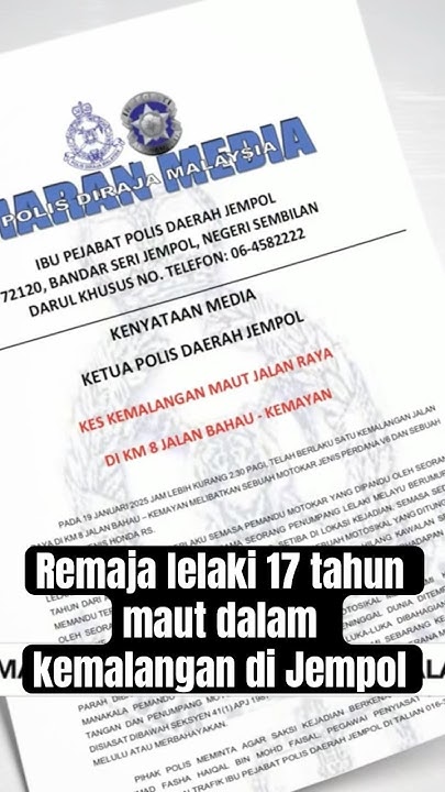 Remaja lelaki 17 tahun maut dalam kemalangan di Jempol - YouTube