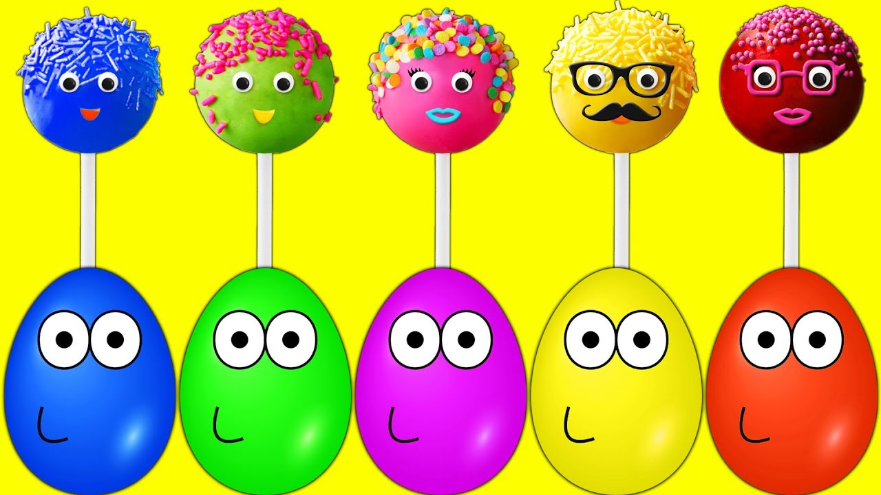 Surprise Eggs Pou Colors Learn Cake Pops Finger Family Nursery Rhymes ...