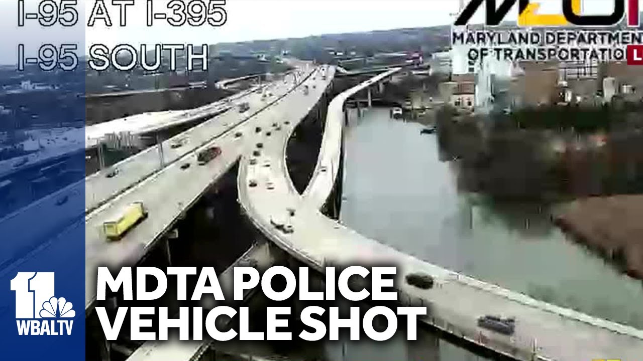 Bullet hits MDTA police vehicle near I-395 in Baltimore - YouTube