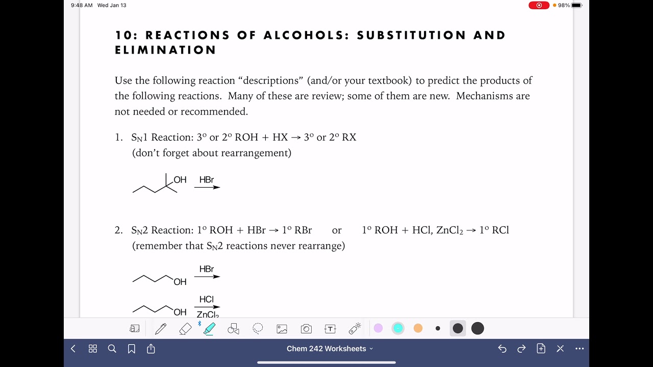 10b: Substitution and elimination of alcohols - YouTube